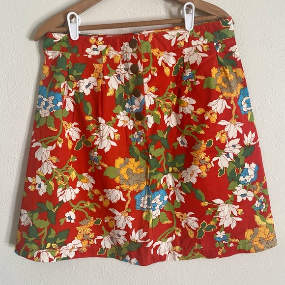 Skirts | Vintage Orange Multicolored Floral Skirt | Poshmark